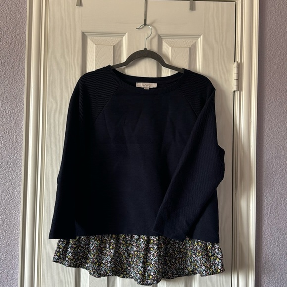 LOFT | Tops | Loft Dark Blue Ruffle Blouse | Poshmark